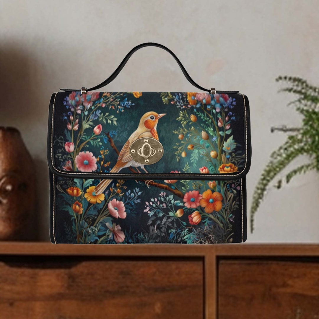 Magic Garden, Nightingale Bird Purse Handbag, Flowers Vegan Leather ...