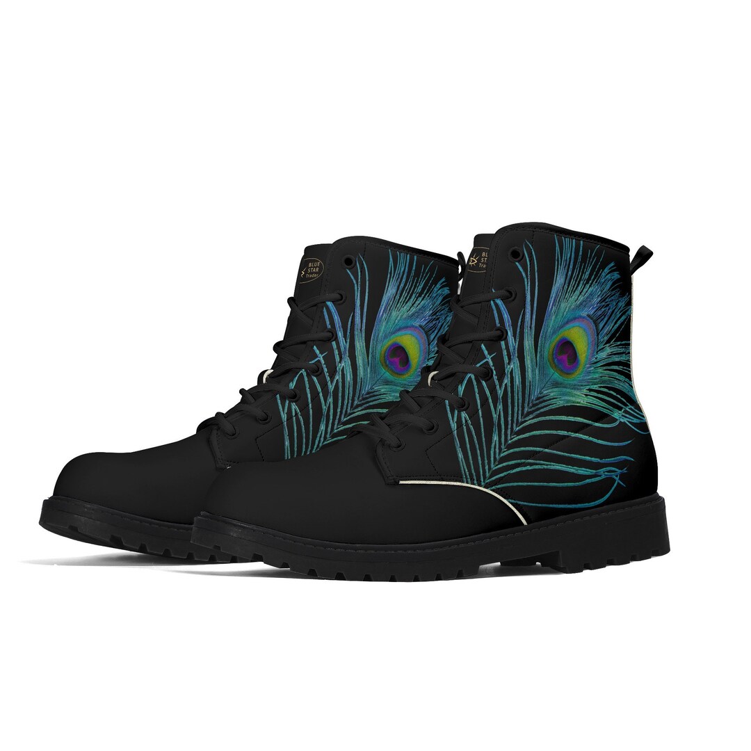 Goth Boots, Teal Peacock Feather, Men's Combat Boots, Women's Ankle ...