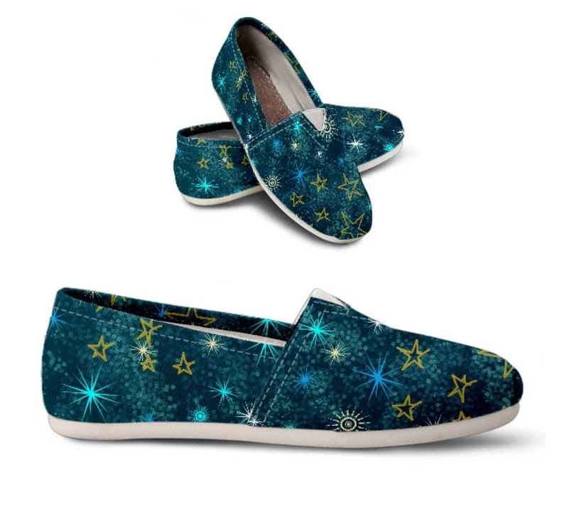 Teal Blue Celestial Women's Casual Shoes Artistic Design | Etsy