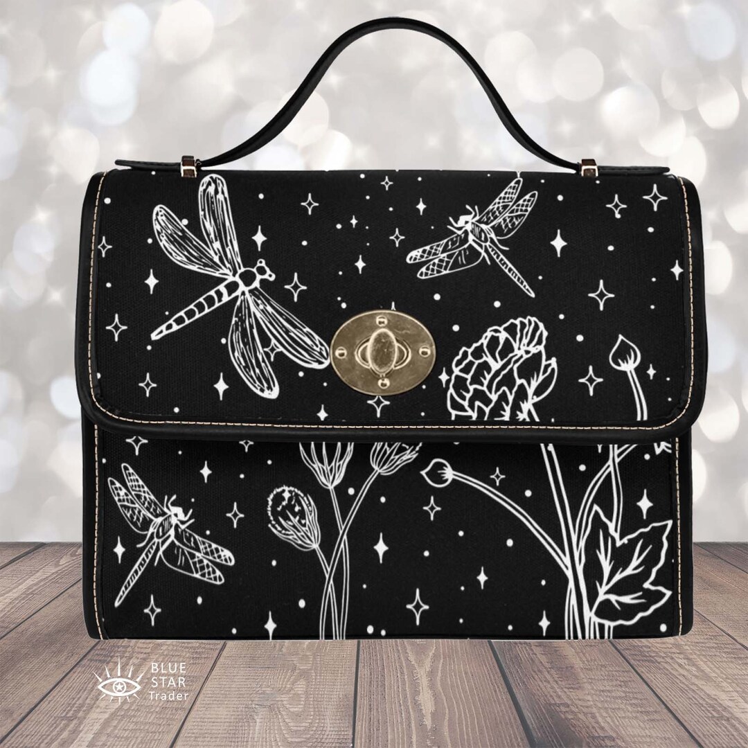 Dragonflies Canvas Satchel Bag, Cute Women Flower Dragonfly Cross Body ...