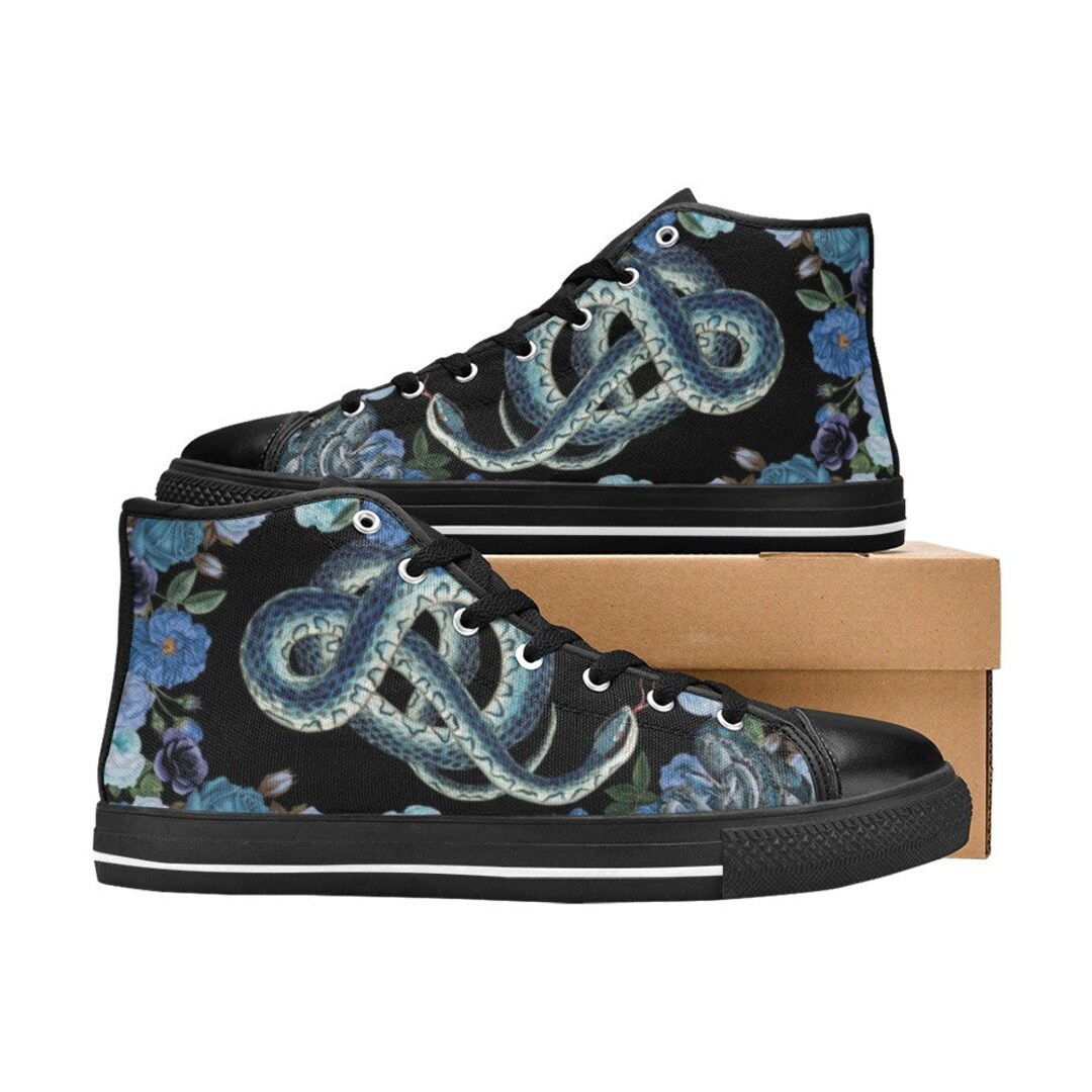 YOUTH High Top Sneakers Blue Snakes and Roses, Kids Shoes, Kids ...