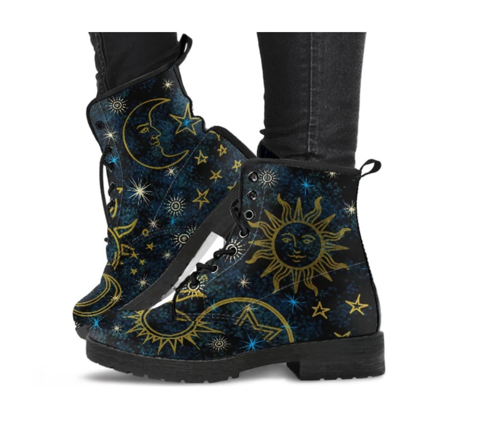 Women's Artistic Sun Moon Stars Celestial Boots Combat | Etsy