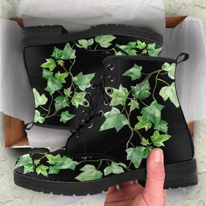 Green Ivy Boots, Summer Combat Boots, Boho Leaves, Black and Green ...
