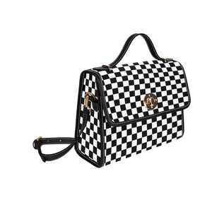Black White Checkered Purse, Canvas Satchel Bag, Racing Cross Body ...