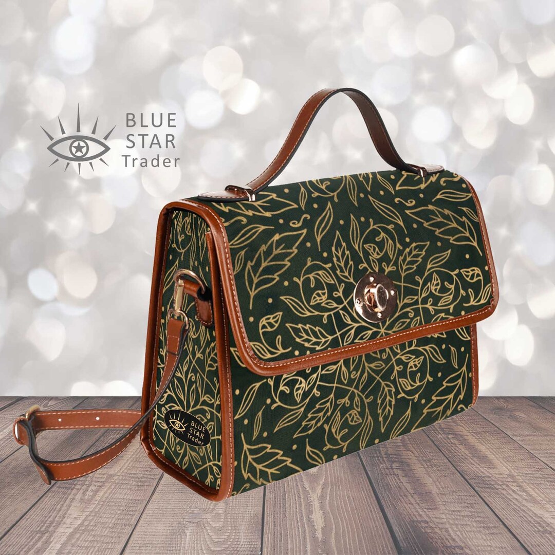 Green Leaf Mandala Canvas Satchel Bag, Cute Womens Cross Body Purse ...