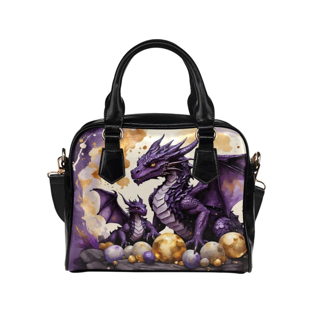 Purple and Gold Dragons Purse Handbag, Fantasy Shoulder Bag, Womens ...