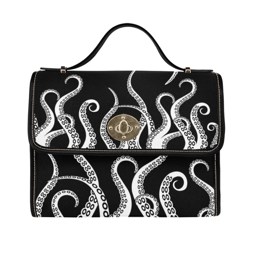 Octopus Tentacles Purse, Black White Gothic Canvas Satchel Bag ...