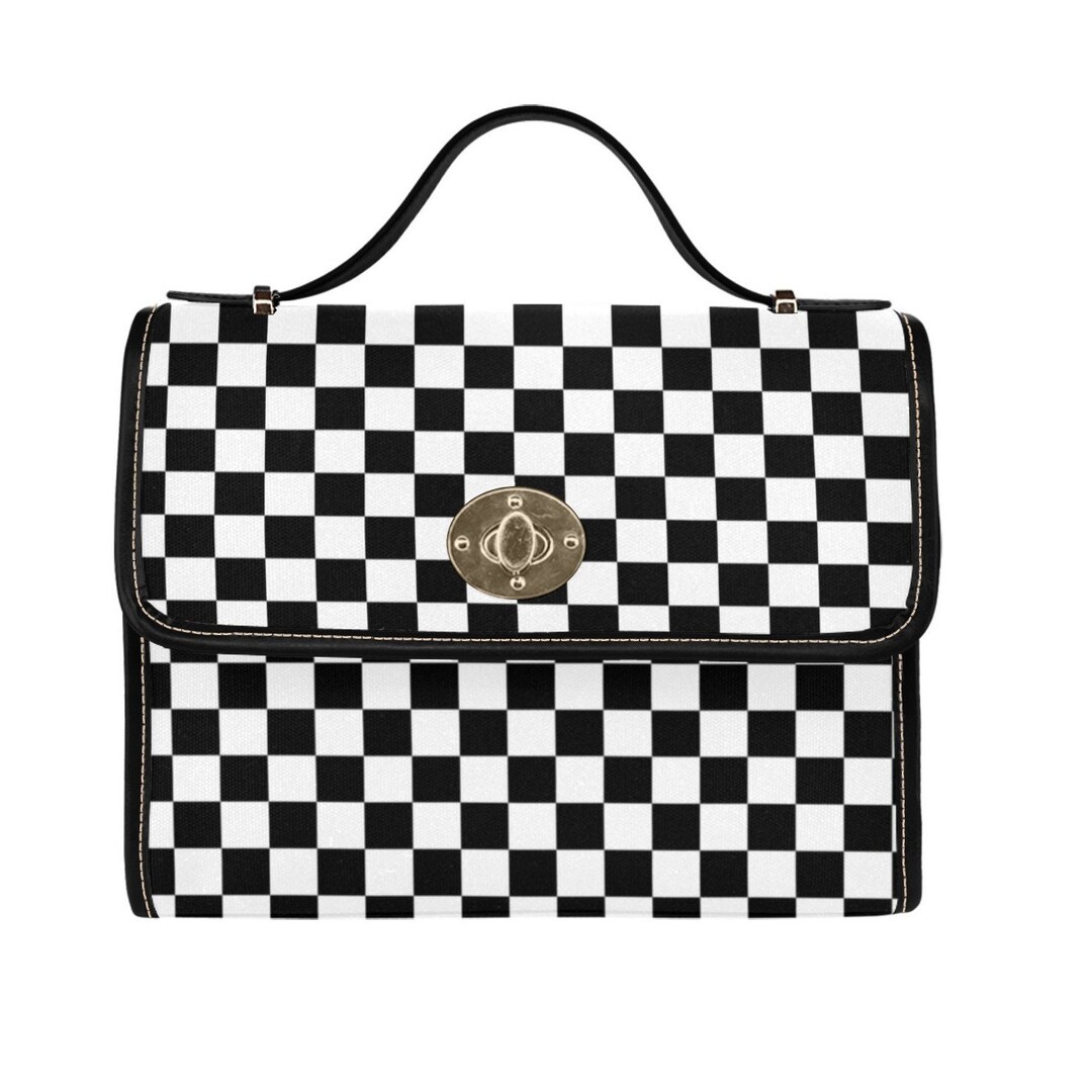 Black White Checkered Purse, Canvas Satchel Bag, Racing Cross Body ...