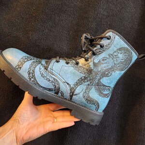 Blue Octopus Boots, Goth Steampunk Combat Style Men's Women's ...