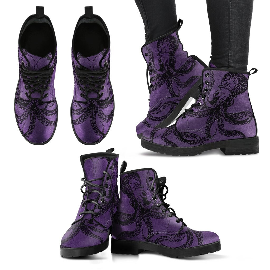 Purple Octopus Boots Goth Steampunk Combat Style Men's | Etsy