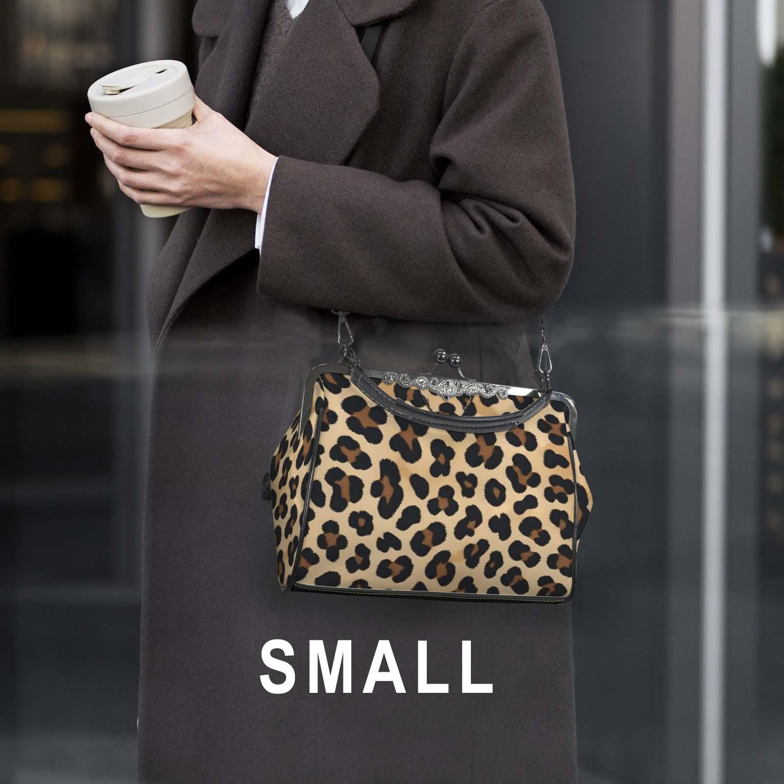Leopard Print Kiss Lock Purse, Animal Print Tan Crossbody Handbag, Cute ...