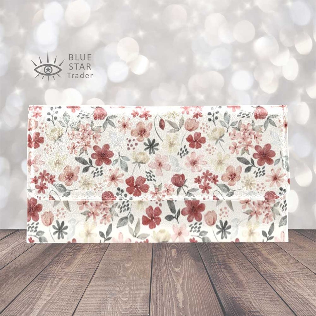 White Floral Wallet Pink Flowers Trifold Wallet Womens 7.5 - Etsy