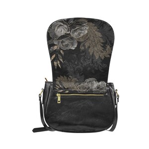 Goth Black Roses Purse, Vegan Saddle Bag, Black Saddlebag, Dark ...