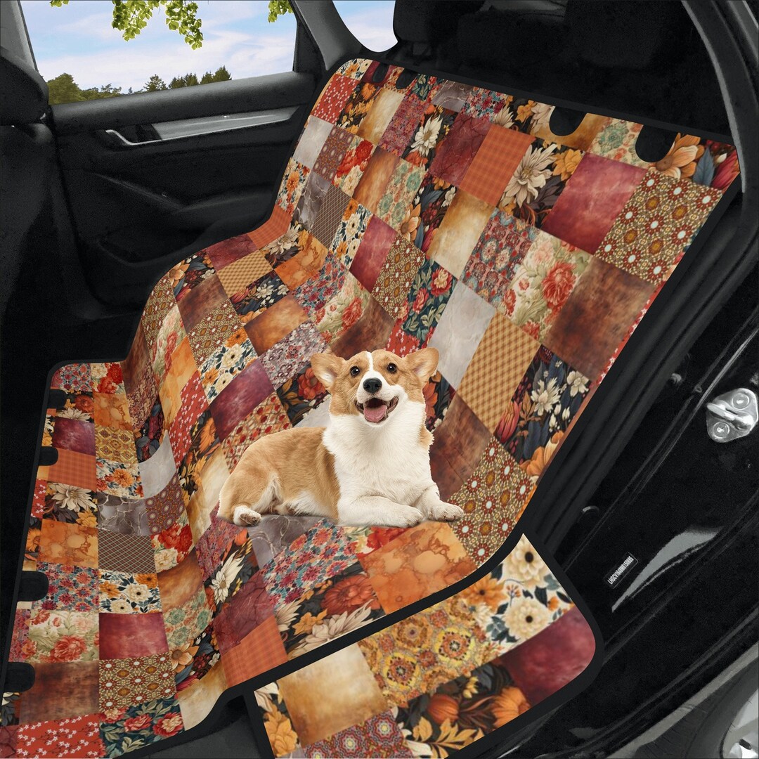 Boho Patchwork Pattern Car Back Covers, Brown Rust Red, Seat Pet Seat ...