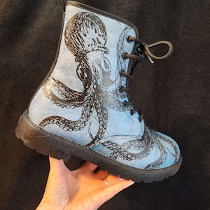 EU 40 Womens 9 Mens 7 Blue Octopus Boots NEW, Goth Steampunk Combat ...
