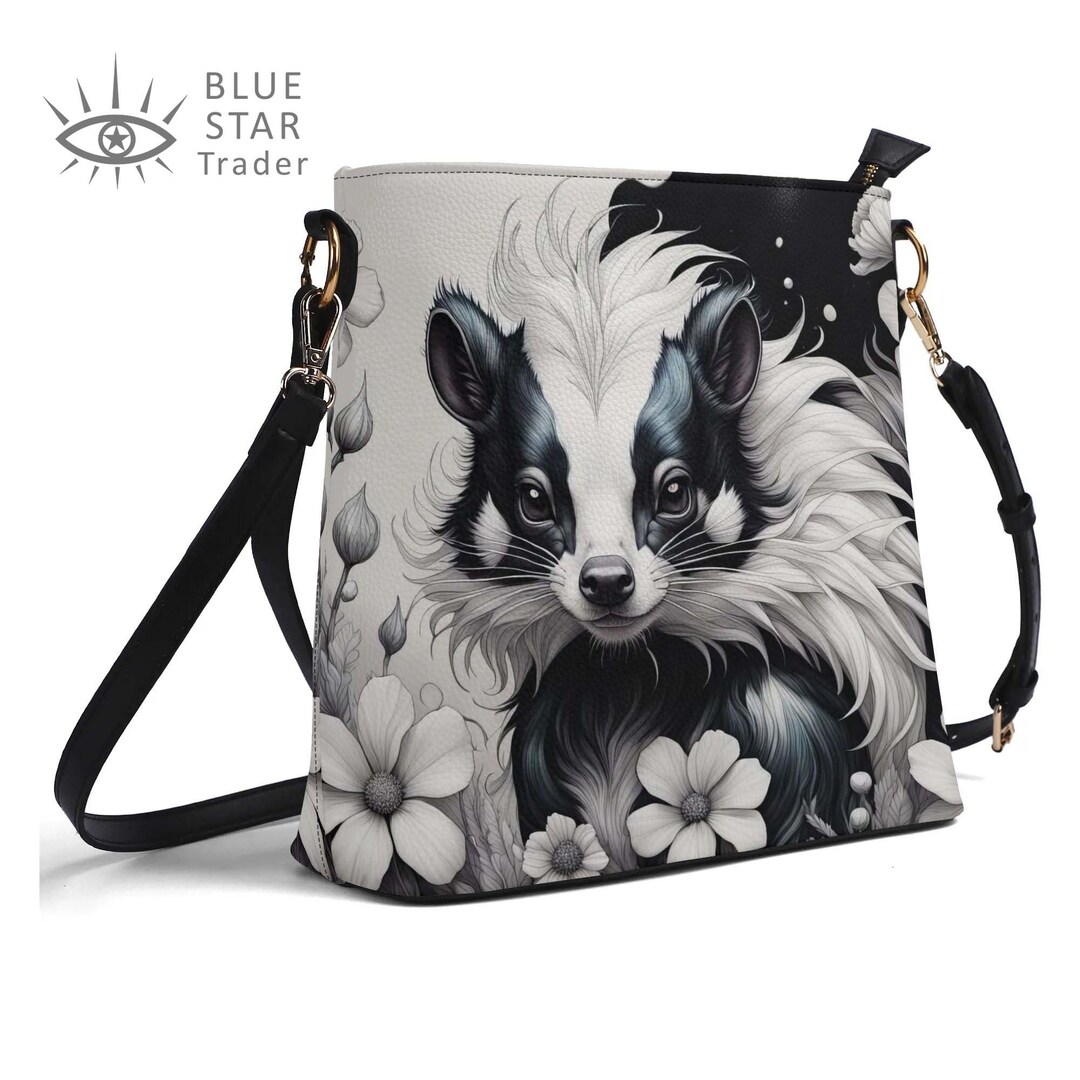 Black White Cute Skunk Purse, Animal Lover Bucket Handbag, Cosmos ...