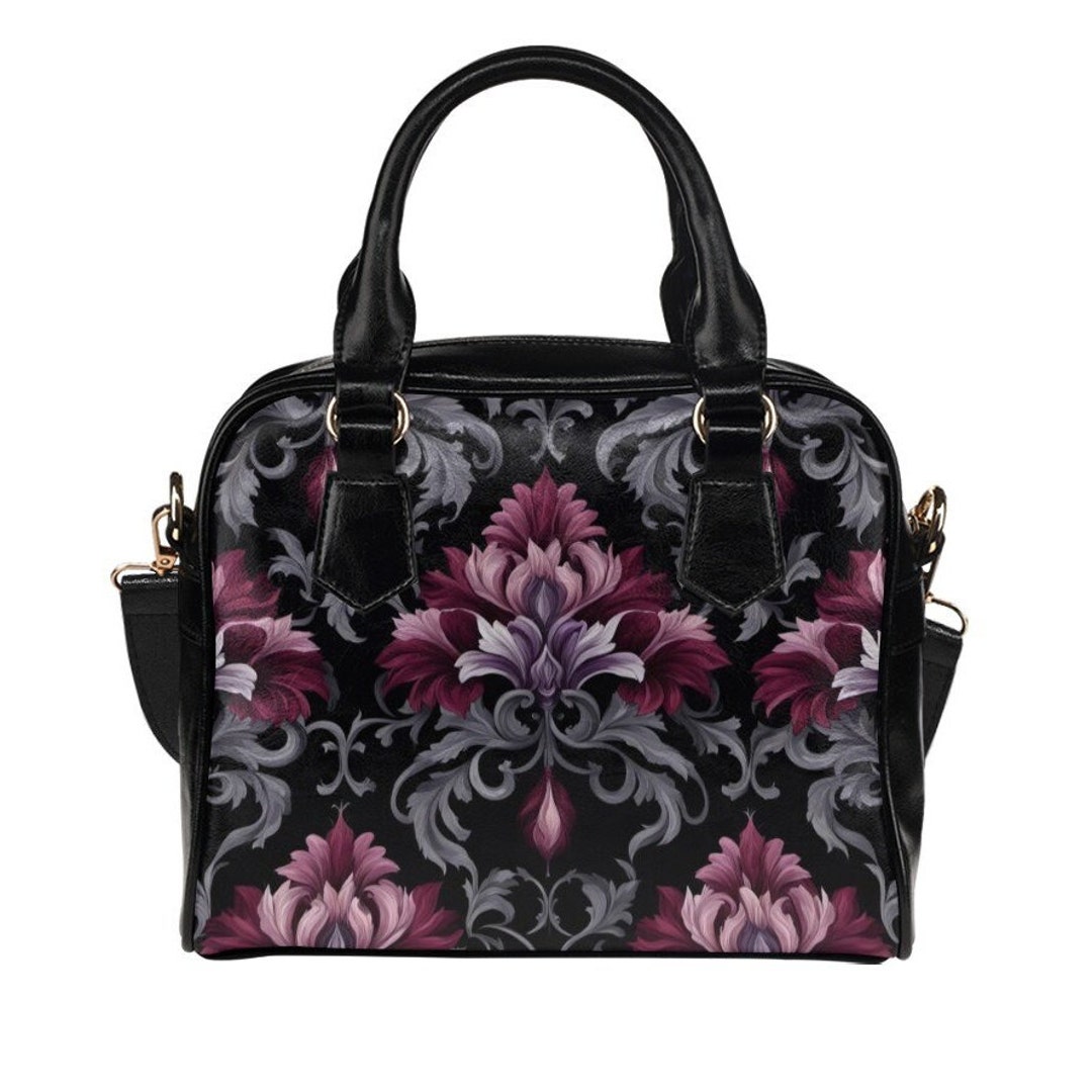 Dark Romance Gothic Purple Floral Handbag, Cute Womens Purse, Shoulder ...