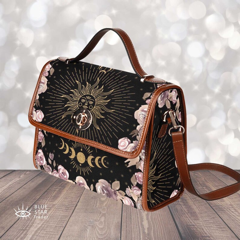 Pale Roses Cottagecore Purse Sun Moon Phases Canvas Satchel - Etsy