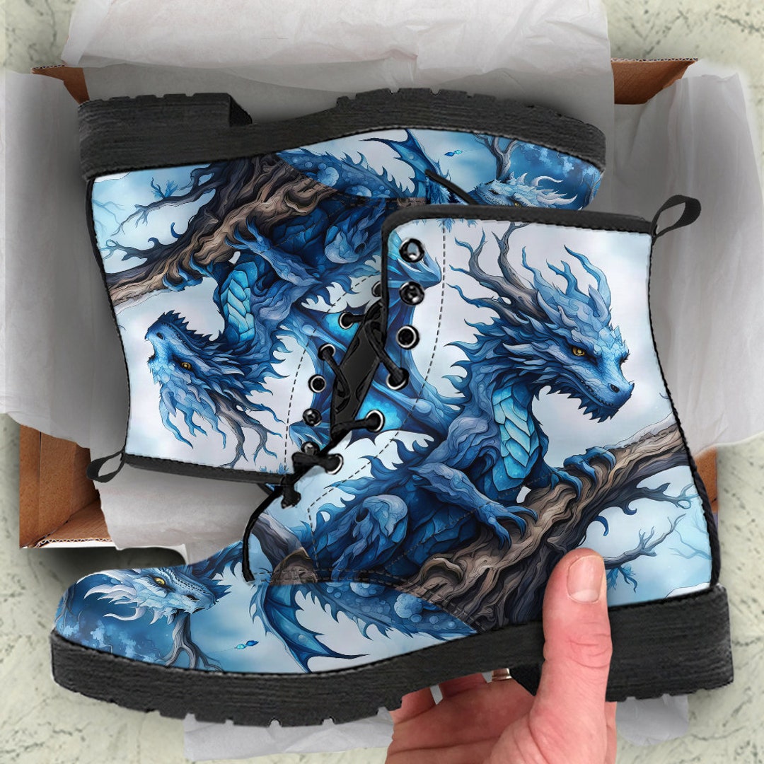 Blue Dragon Boots, Combat Boots, DND Fan Shoes, Handmade Lace up Boots ...