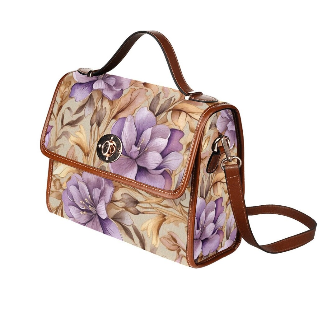 Elegant Purple Flowers Purse Handbag, Lavender Floral Canvas Satchel ...