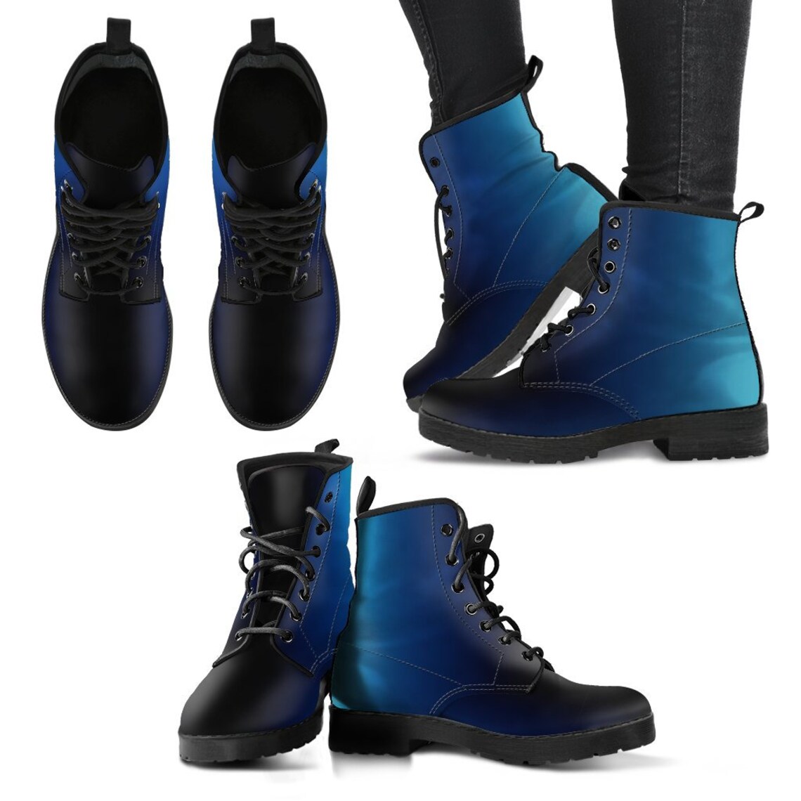 Blue Black Ombre Vegan Boots Men's Women's Combat - Etsy