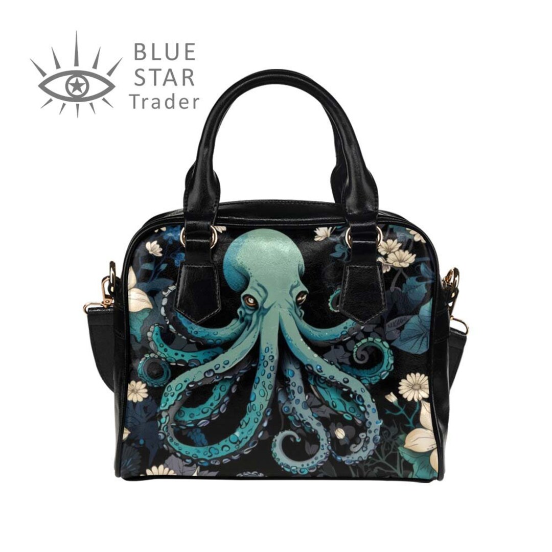 Bad Arse Blue Octopus Bag, Small Vegan Floral Handbag, Blue Kraken ...
