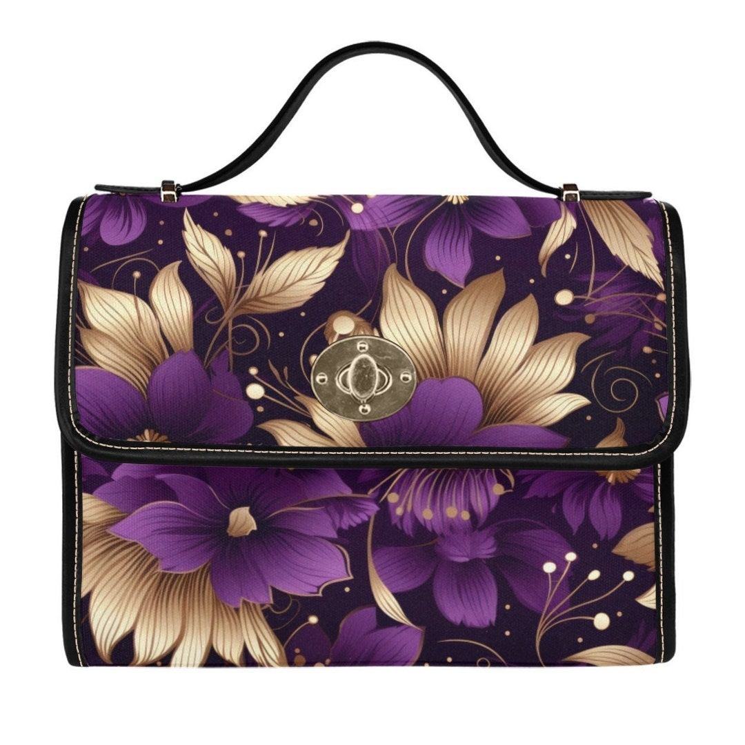 Purple Floral Goth Purse, Gothic Canvas Satchel Bag, Cross Body Purse ...