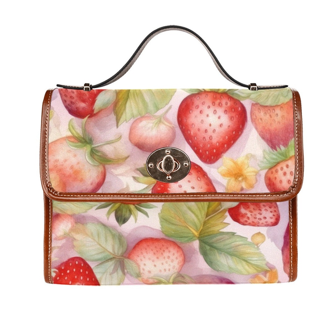 Cute Pink Strawberry Purse, Canvas Satchel Bag, Strawberries Womens ...