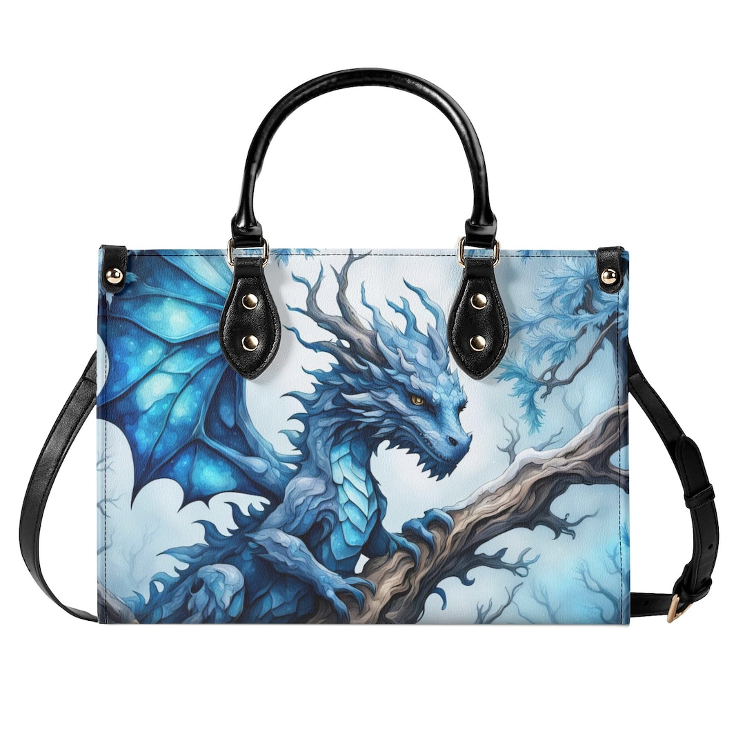 Blue Ice Dragon Handbag Purse, Winter Faux Leather Bag, Unique Fantasy Womens Shoulder Bag ...