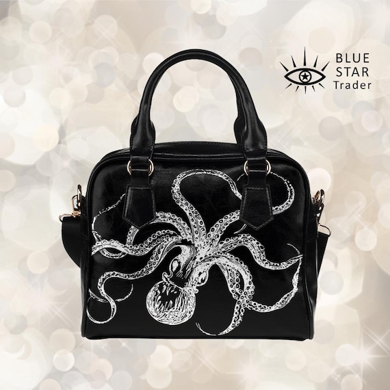 Black Goth Bag White Octopus Small Vegan Handbag Satchel | Etsy