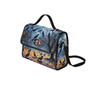 Creepy Crow Goth Bag, Raven Handbag Purse Canvas Satchel Bag, Gothic ...