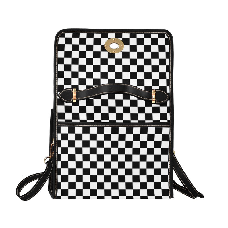 Black White Checkered Purse, Canvas Satchel Handbag, Racing Cross Body ...