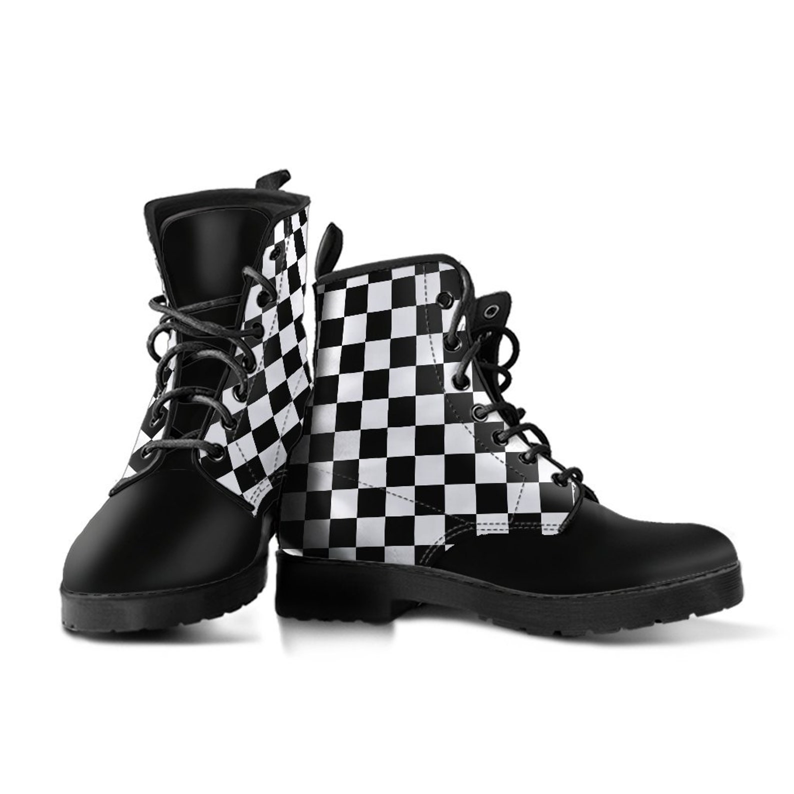 Black White Checkered Boots Combat Style Men's Women's - Etsy