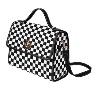 Black White Checkered Purse, Canvas Satchel Handbag, Racing Cross Body ...