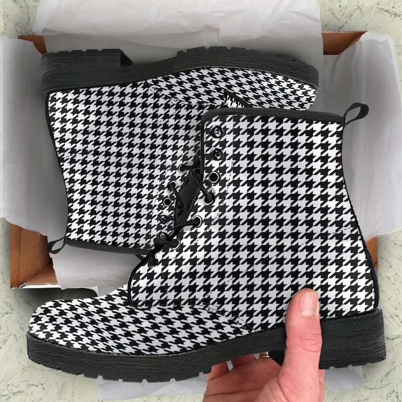 Classic Houndstooth Boots Black and White Boots Combat - Etsy