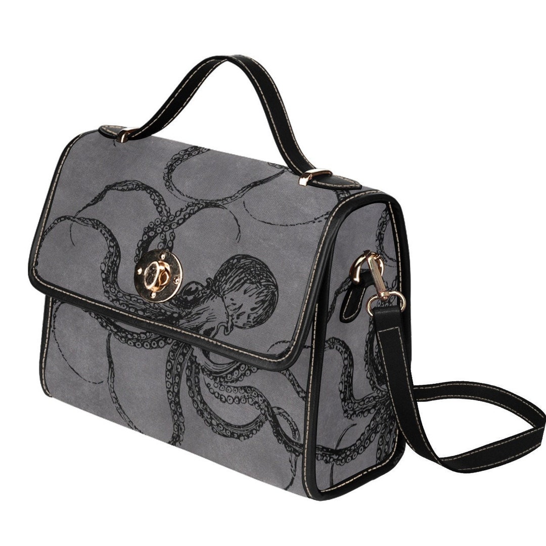 Gray Octopus Purse, Gothic Canvas Satchel Bag, Steampunk Cross Body ...