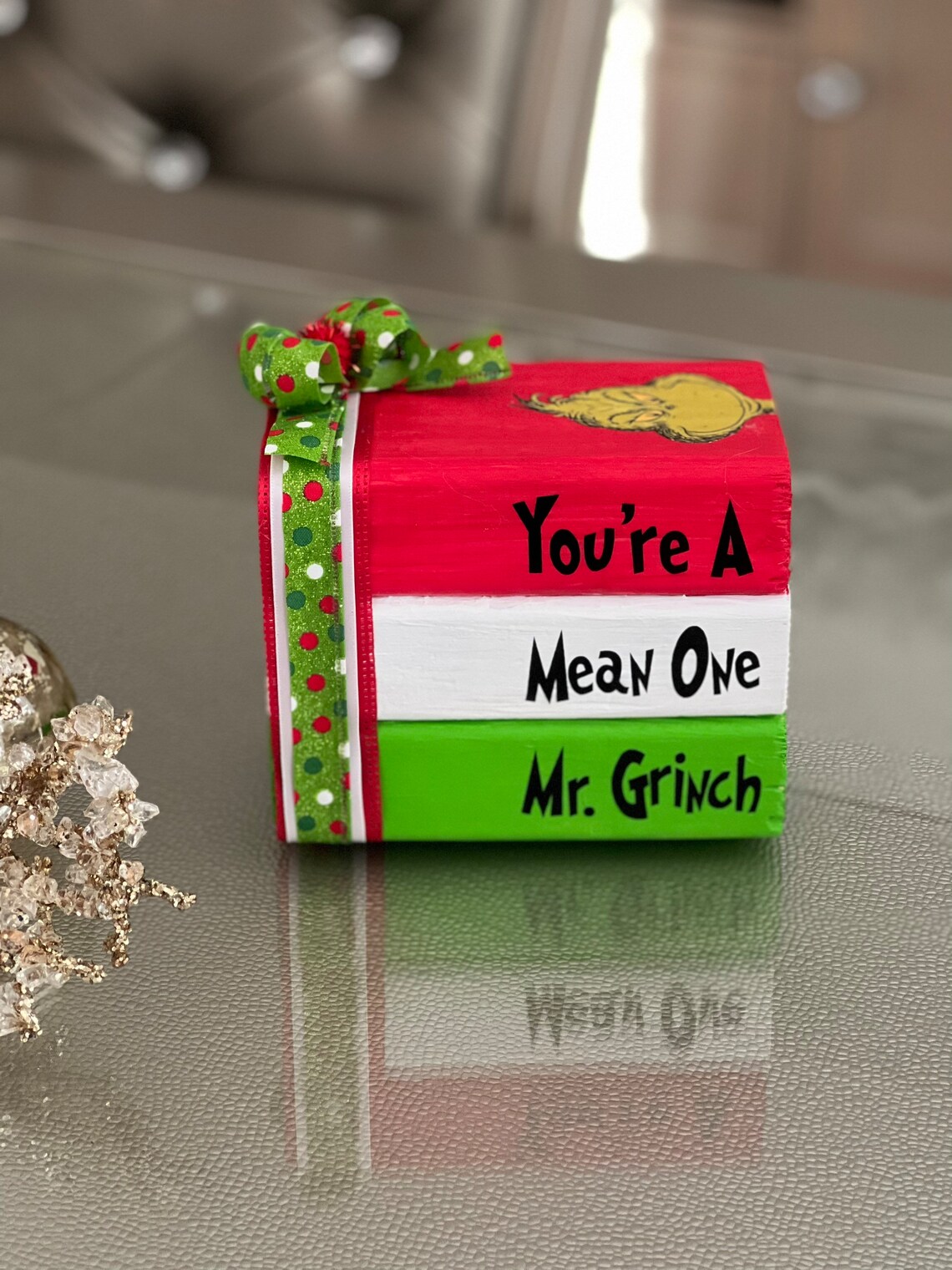 Christmas Wood Book Stack the Grinch Christmas - Etsy