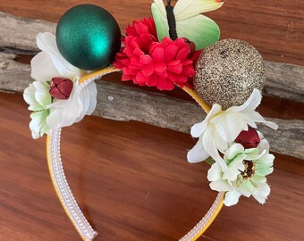 Halo Christmas Headpiece With White Glitter Poinsettias, Gems, White ...
