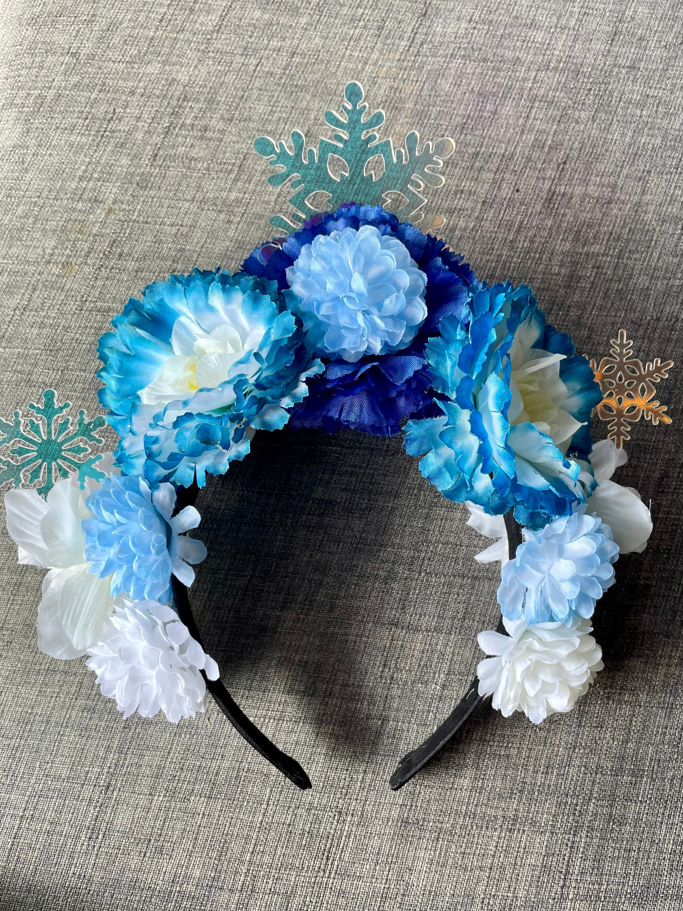 Frozen Blue Flower and Iridescent Snowflake Headpiece - Etsy