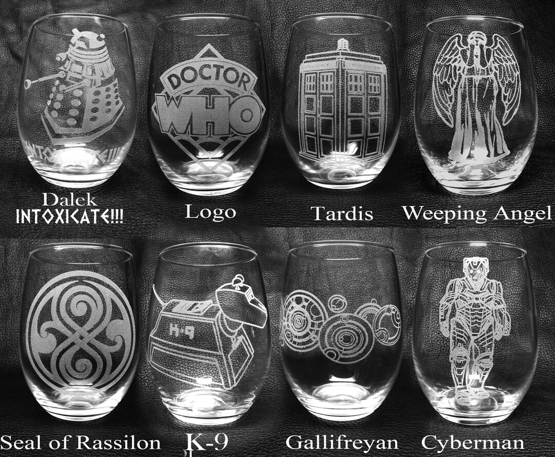 Set of Four (4) "dr Who" Laser-engraved 21-oz Stemless Wine Glasses ...
