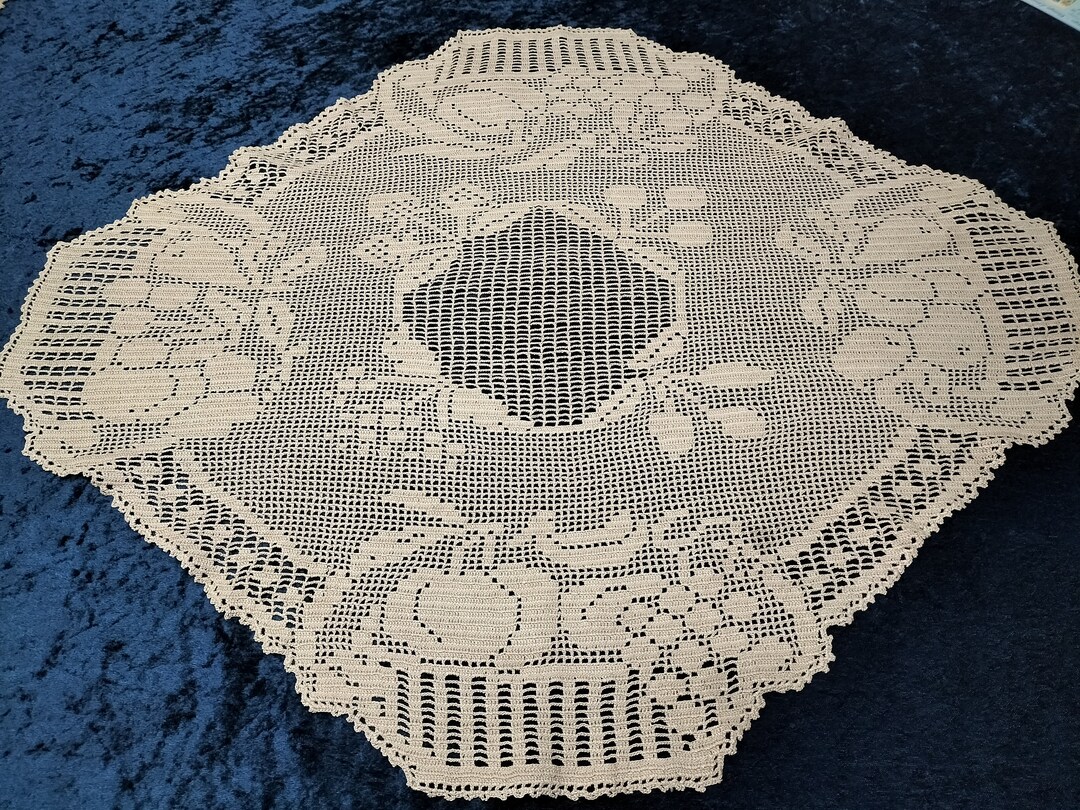 RARE Antique 'MARY CARD' Design Filet Hand Crochet 'fruit Luncheon ...