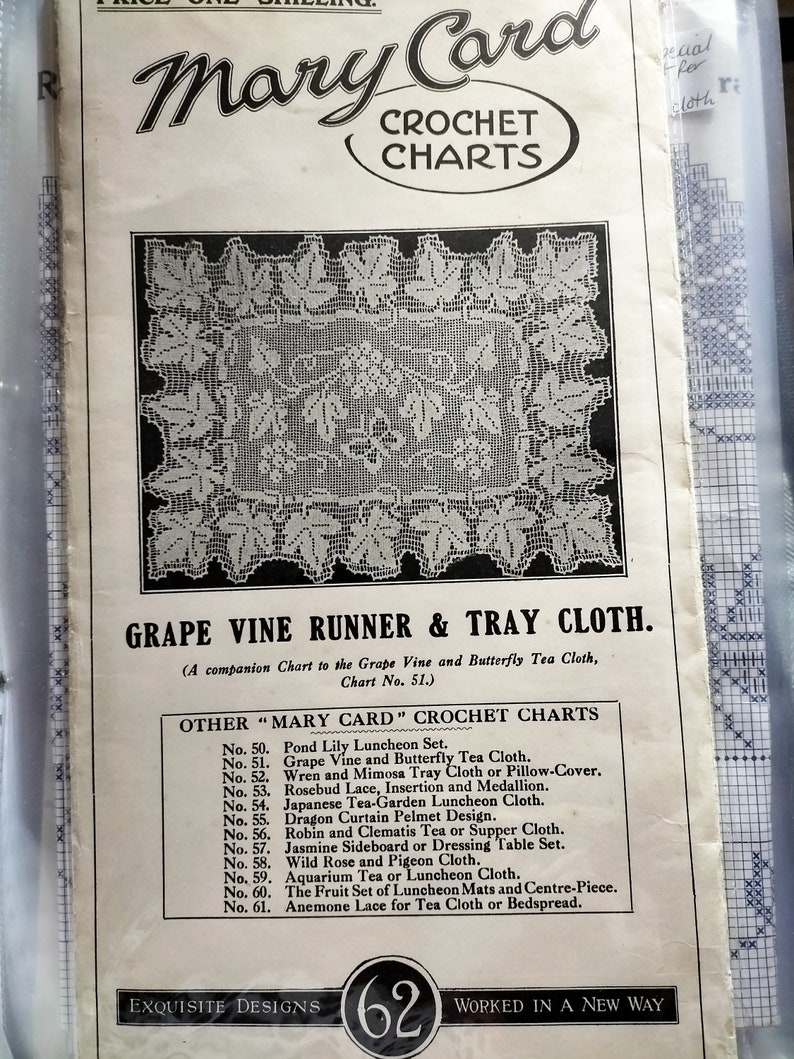 RARE Antique 'mary Card' Design Filet Crochet 'grapevine & Butterfly ...