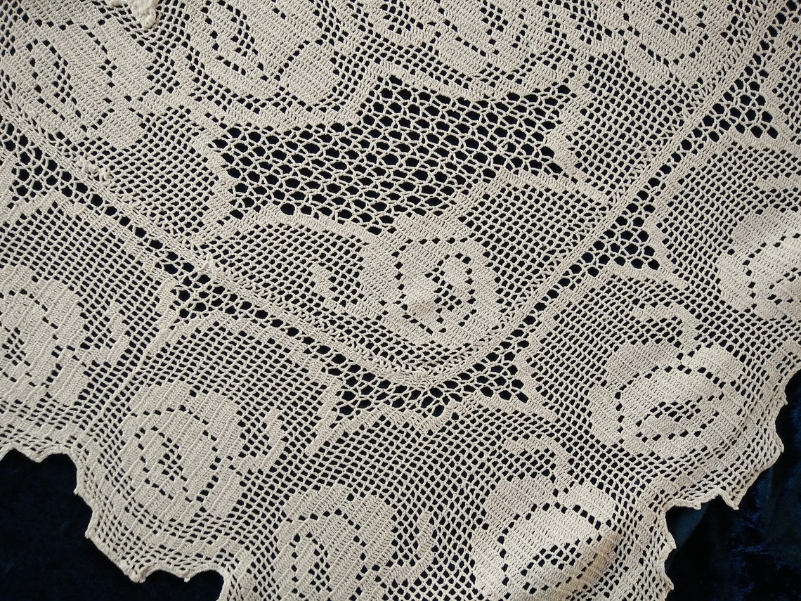 Antique MARY CARD? ROSE Filet Hand Crochet Tablecloth - Etsy