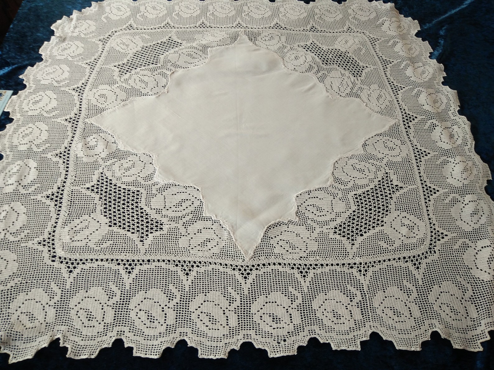 Antique MARY CARD? ROSE Filet Hand Crochet Tablecloth - Etsy
