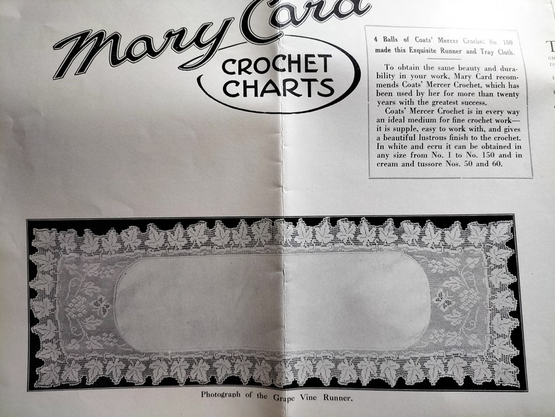RARE Antique 'mary Card' Design Filet Crochet 'grapevine & Butterfly ...