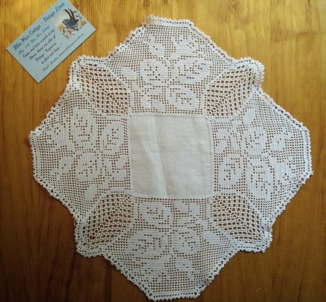 Antique MARY CARD Doily Rose Bud Lace Design C1917 Chart #53 Filet Hand ...