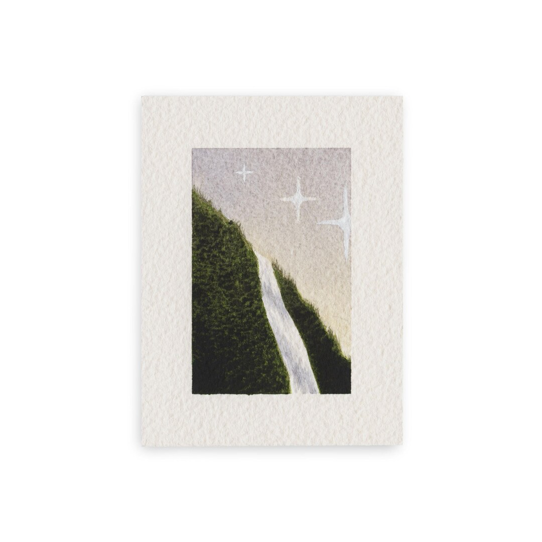 WATERFALL With THREE STARS, Mini Tarot Inspired Watercolor Painting - Etsy