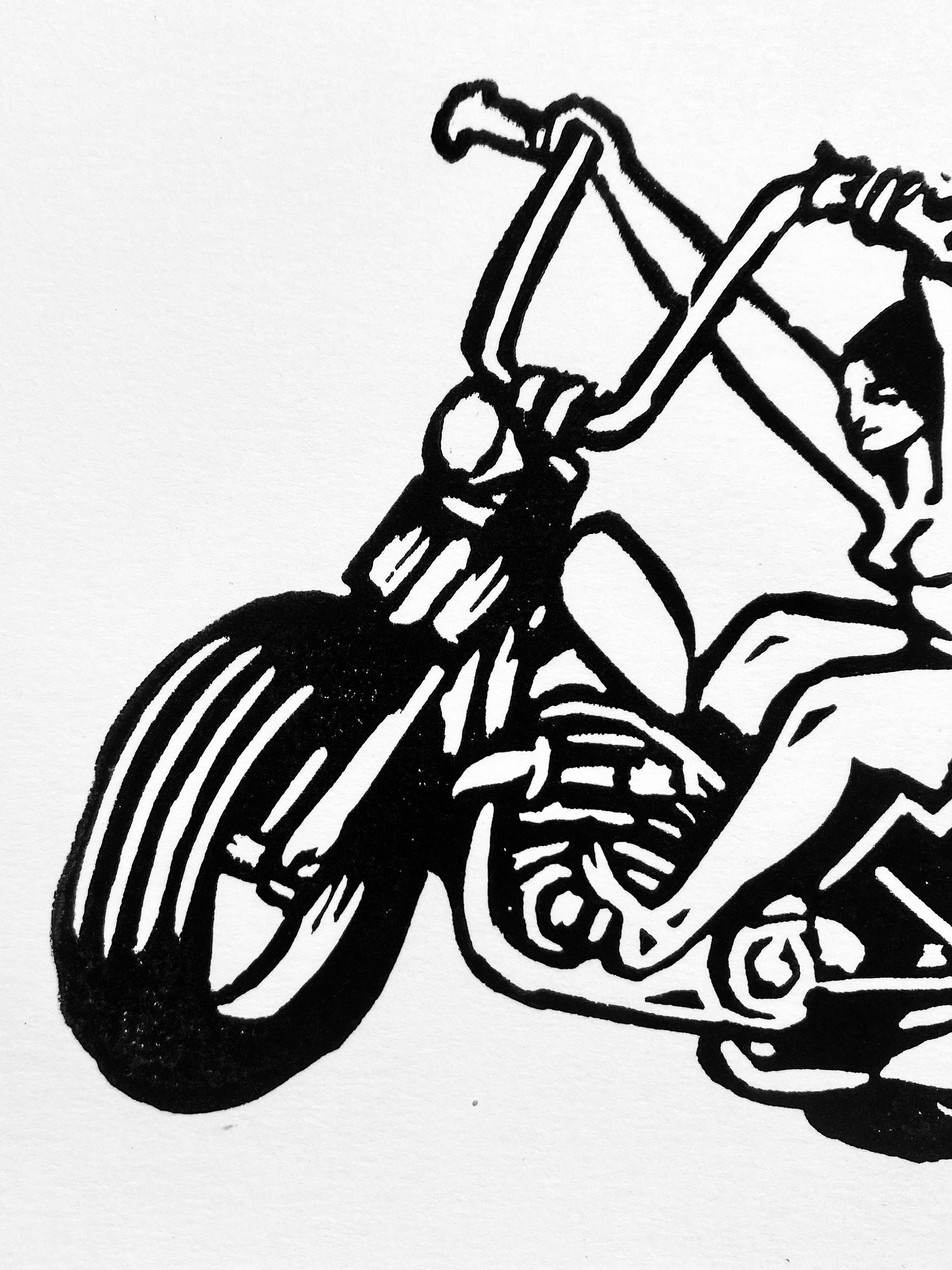 MOTORCYCLE LINOCUT PRINT, Hand Printed Linocut/block Print on Paper - Etsy