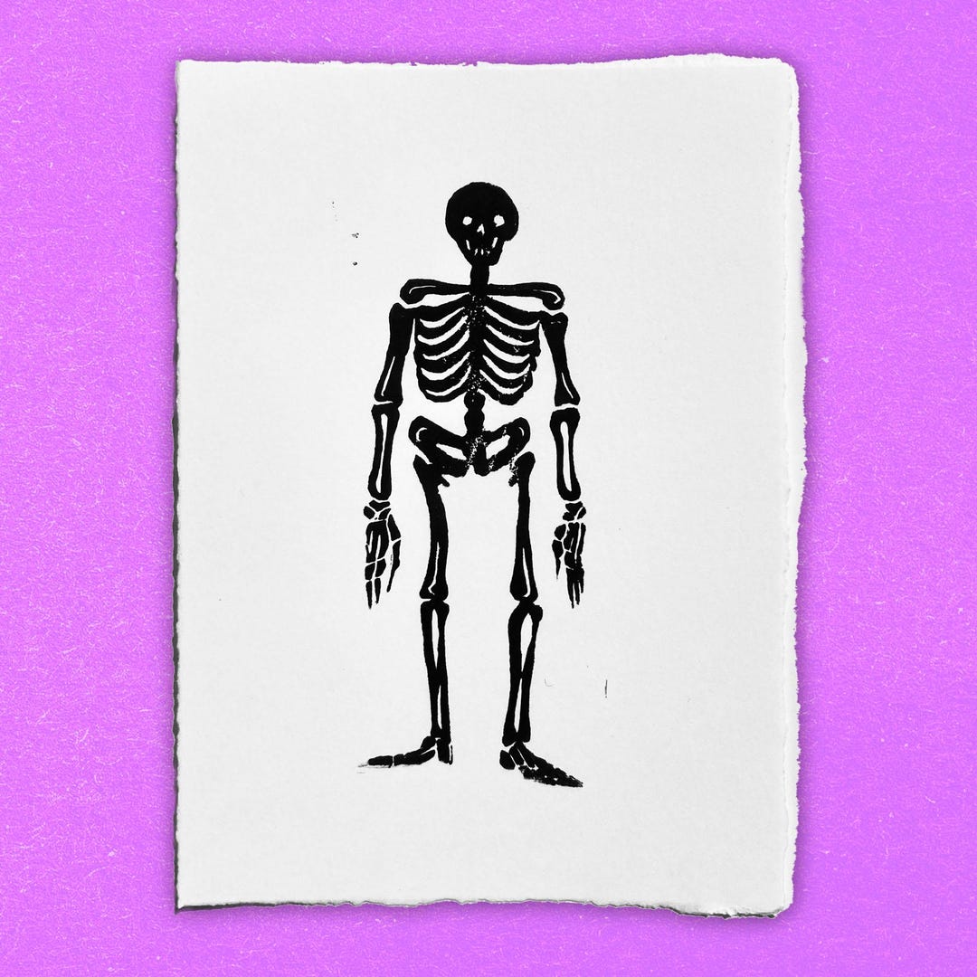 SKELETON LINOCUT PRINT, Hand Printed Linocut/block Print on Paper - Etsy