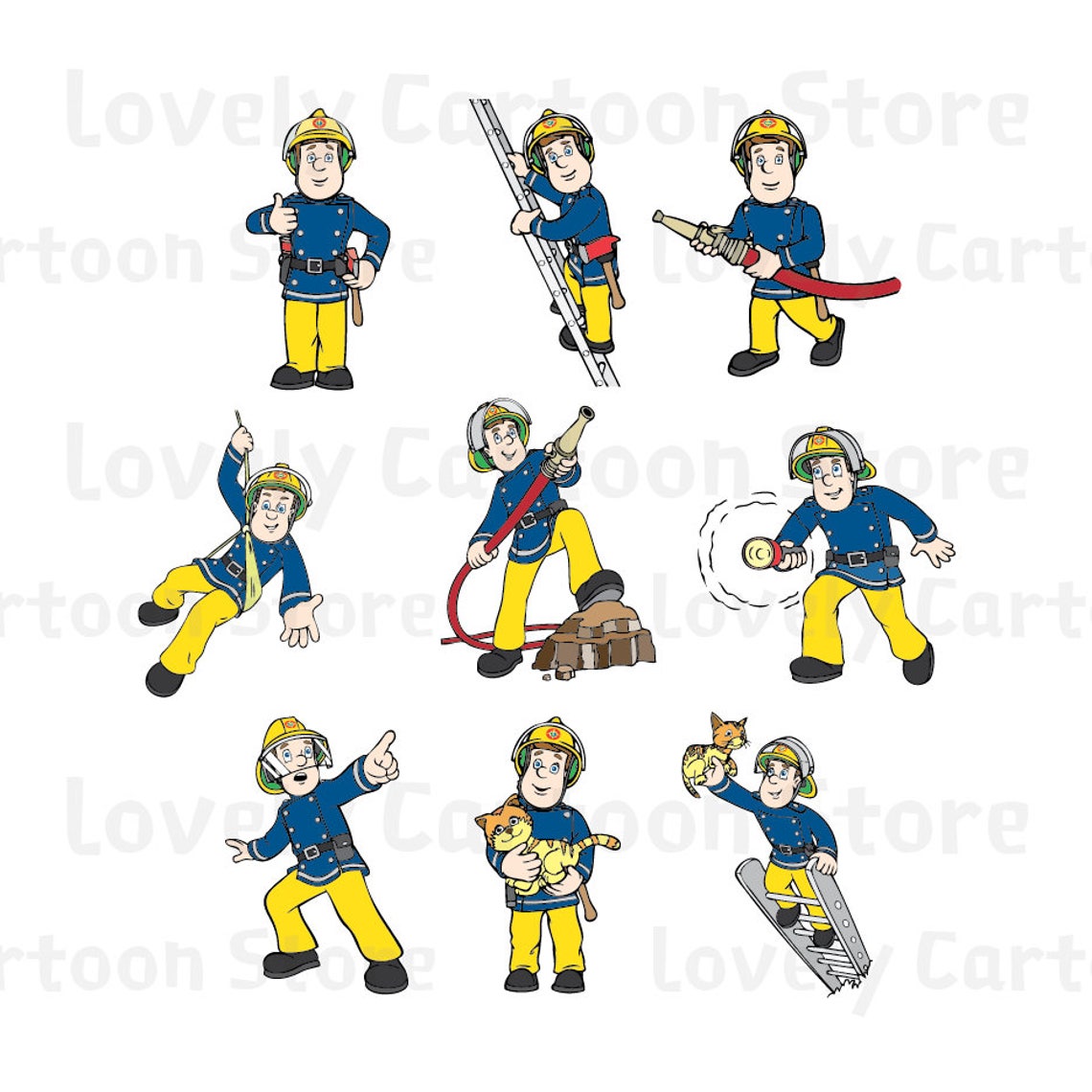 Fireman Sam Svg Eps Dxf and Png formats 9 Cliparts | Etsy